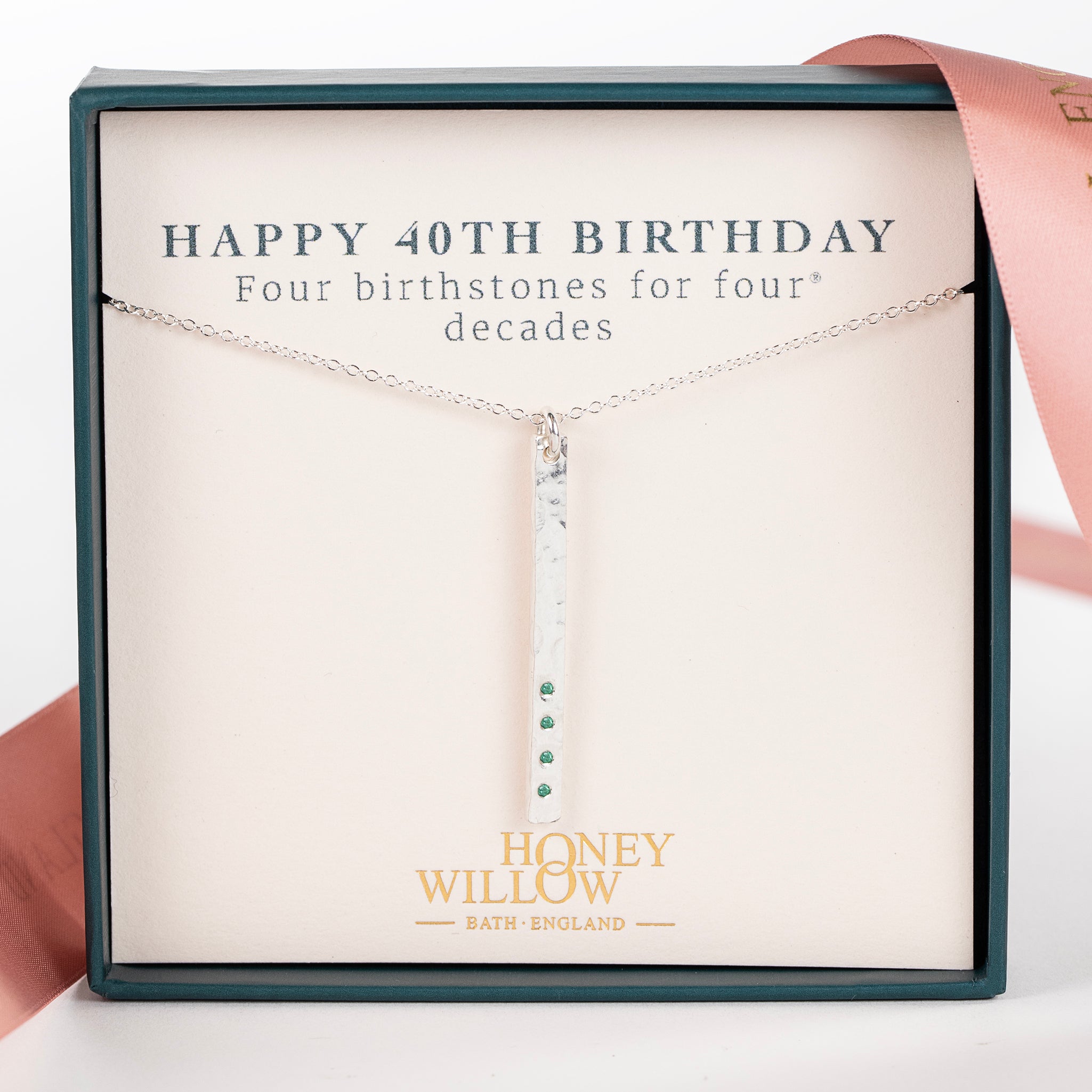 40th Birthday Necklace - 4 Birthstones for 4 Decades - Silver Column N ...