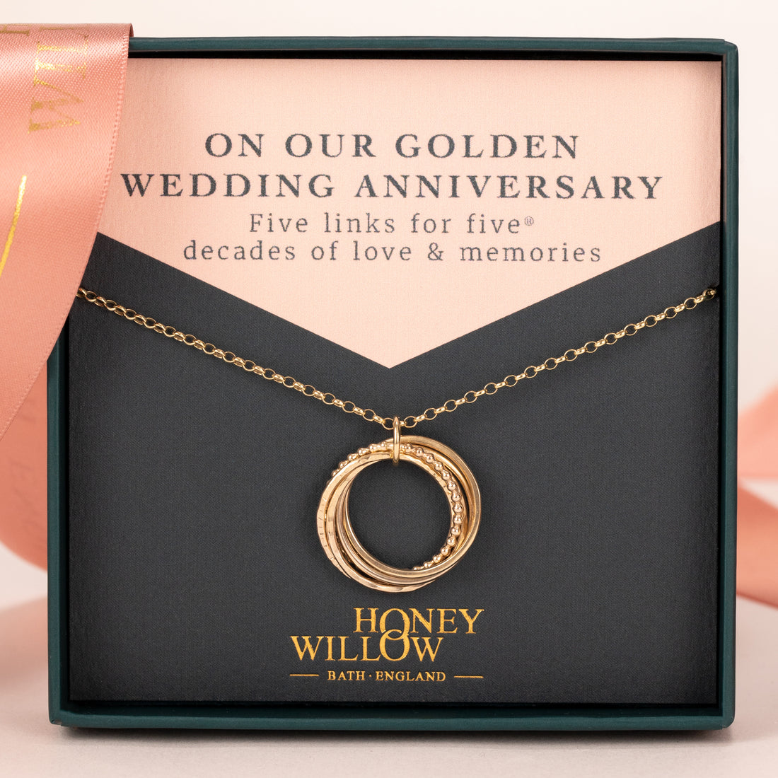 50th Wedding Anniversary Necklace - Golden Wedding Gift - 9kt Gold ...