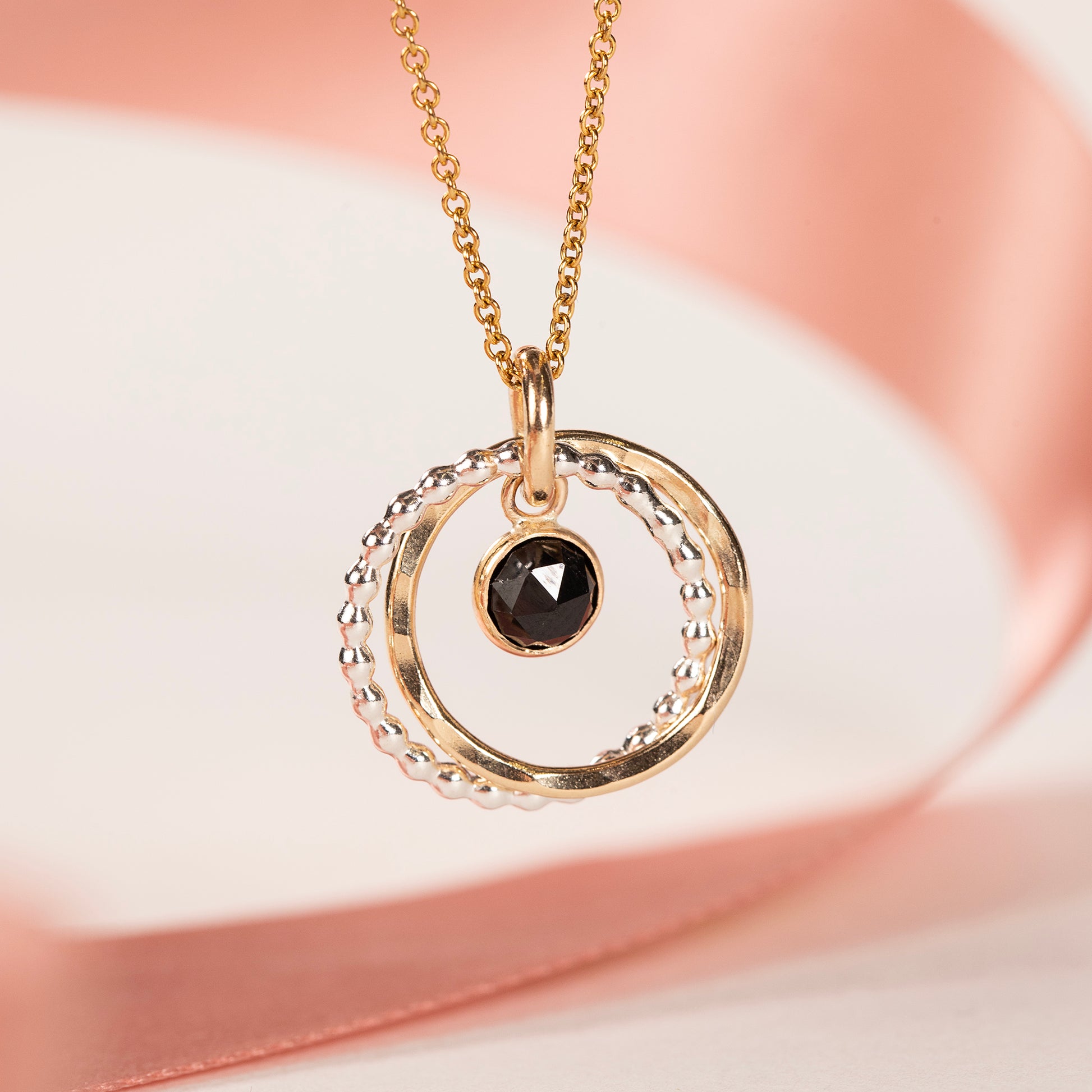 22nd Anniversary Gift - Double Link Black Spinel Necklace - Silver & G ...