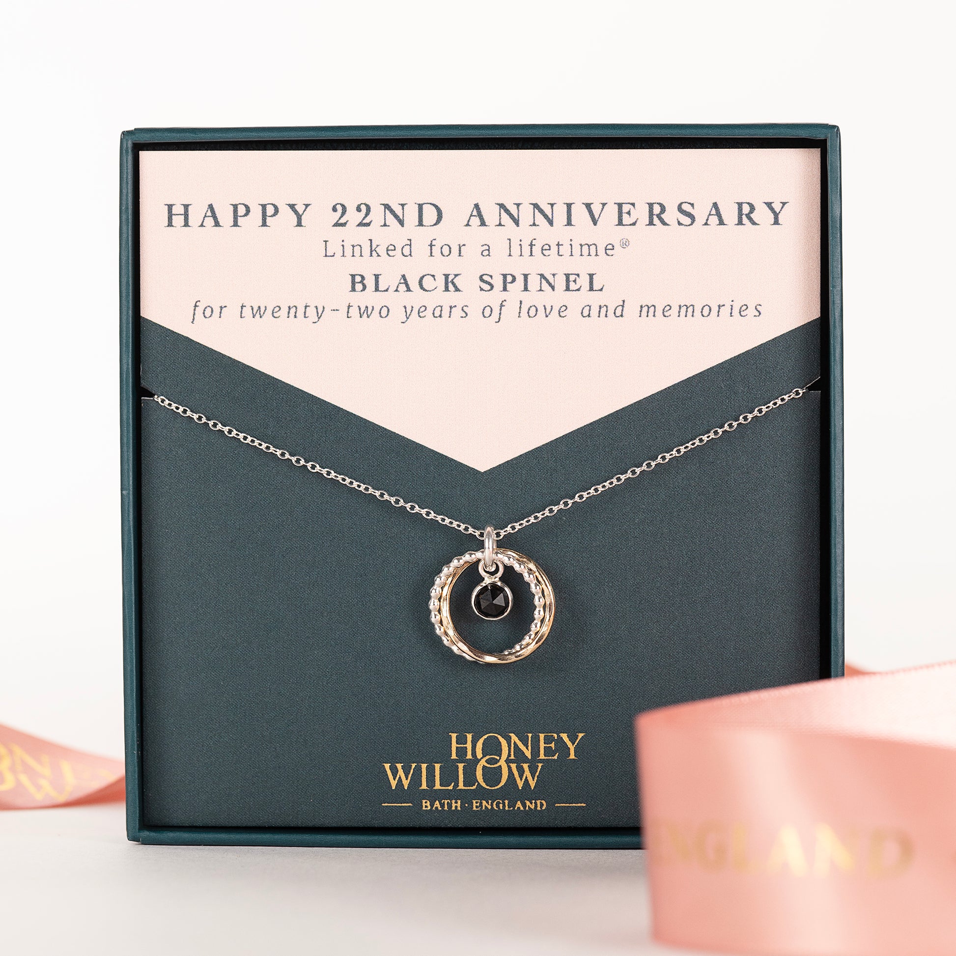 22nd Anniversary Gift - Double Link Black Spinel Necklace - Silver & G ...