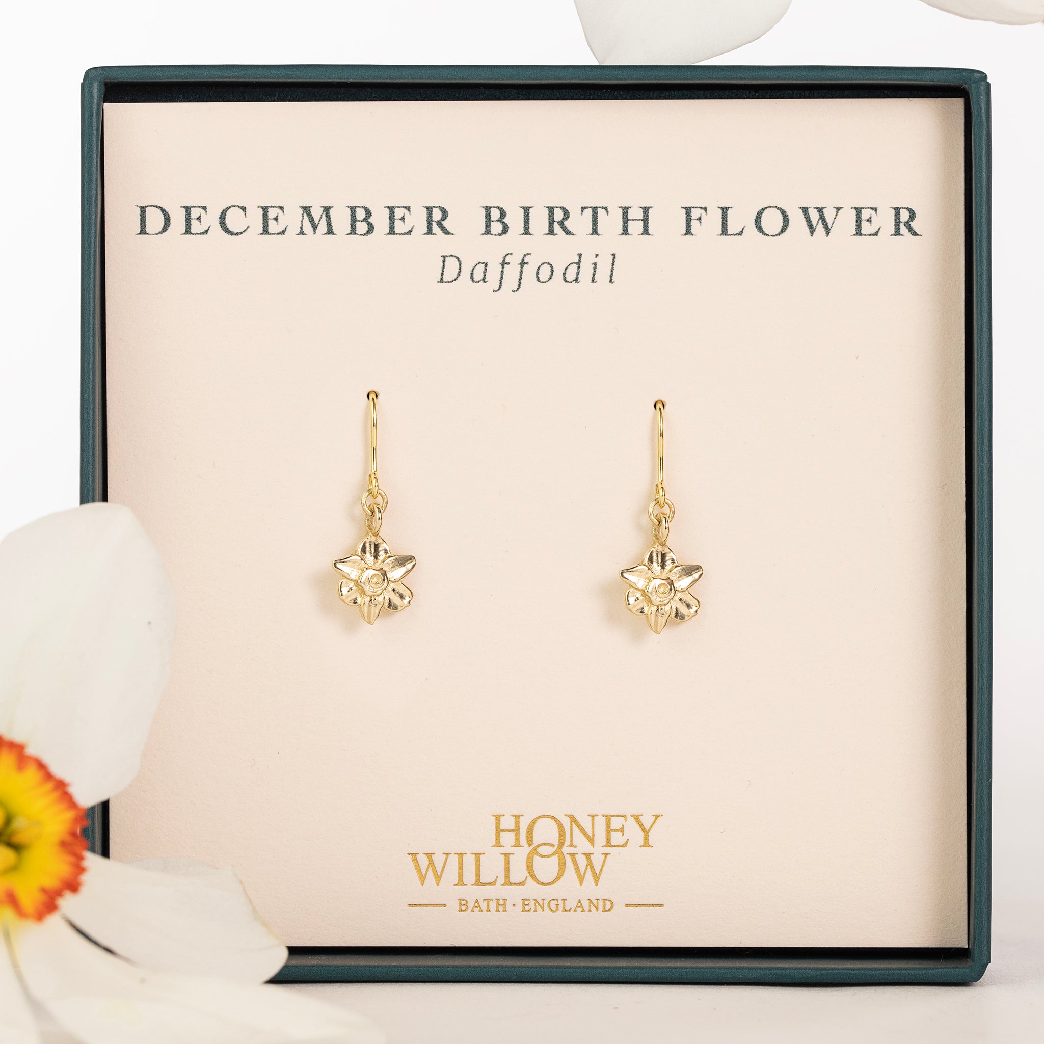 December Birth Flower Earrings - Daffodil - 9kt Gold – Honey Willow ...