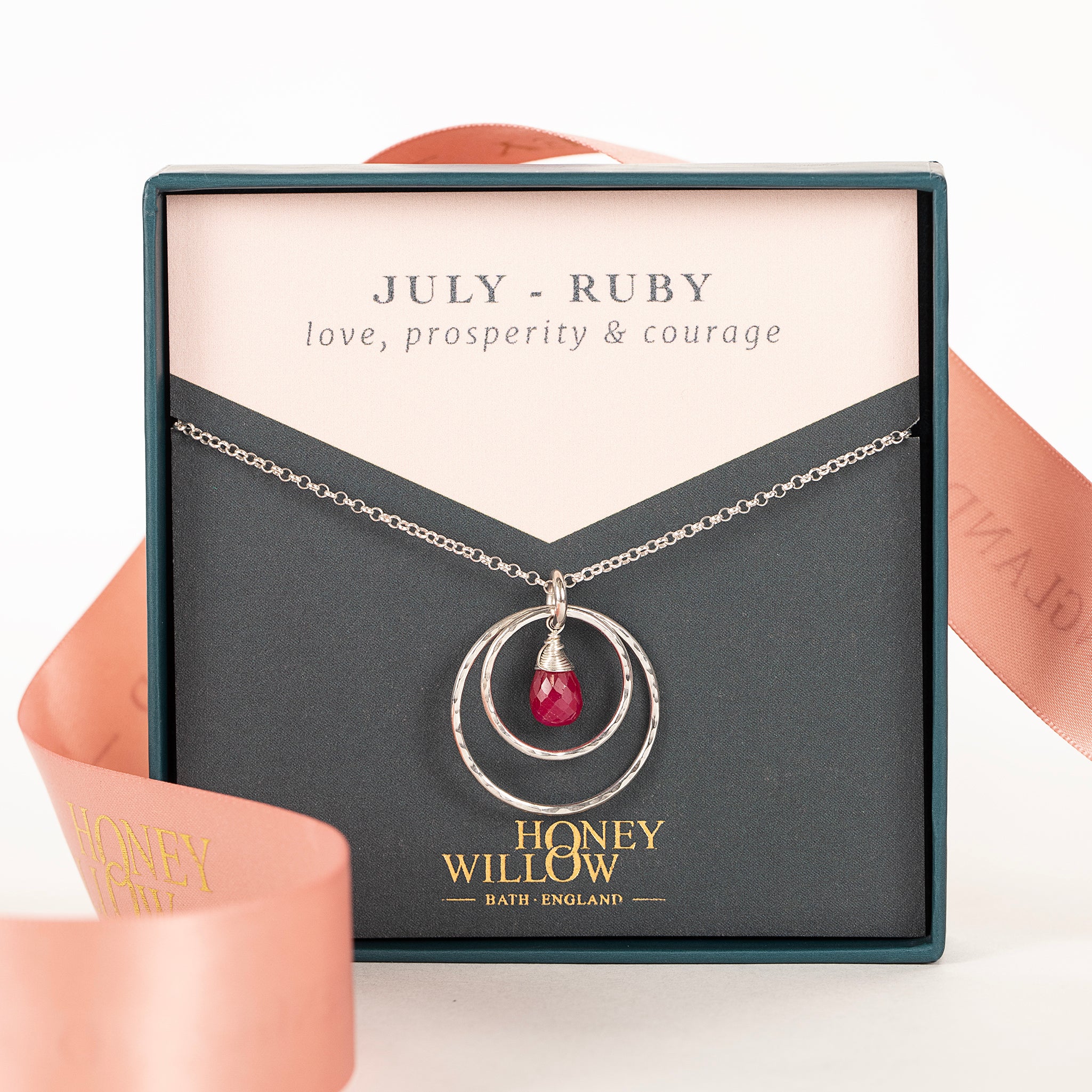 July Birthstone Double Halo Necklace - Ruby - Silver & Gold – Honey Willow - handmade jewellery