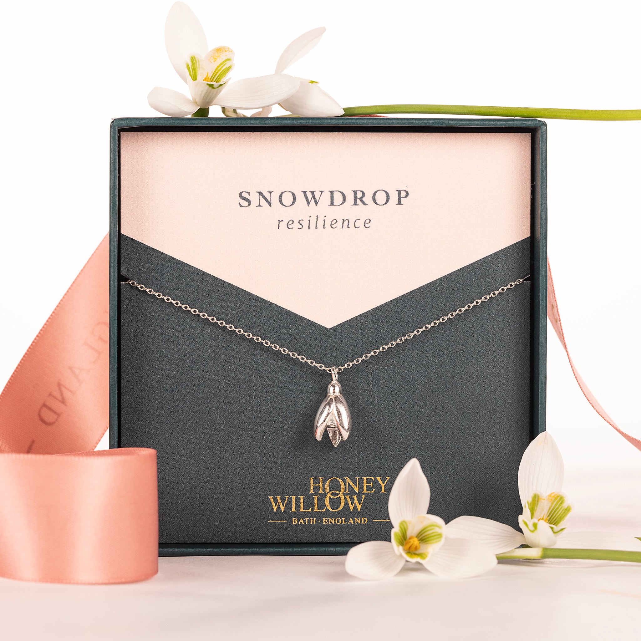 Snowdrop Flower Necklace - Resilience - Silver – Honey Willow ...