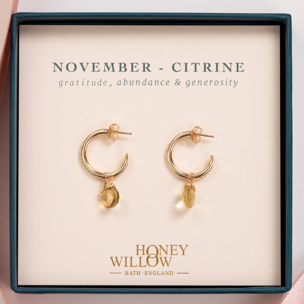 November Birthstone Earrings - Citrine Gold Hoops - 1.5cm – Honey ...