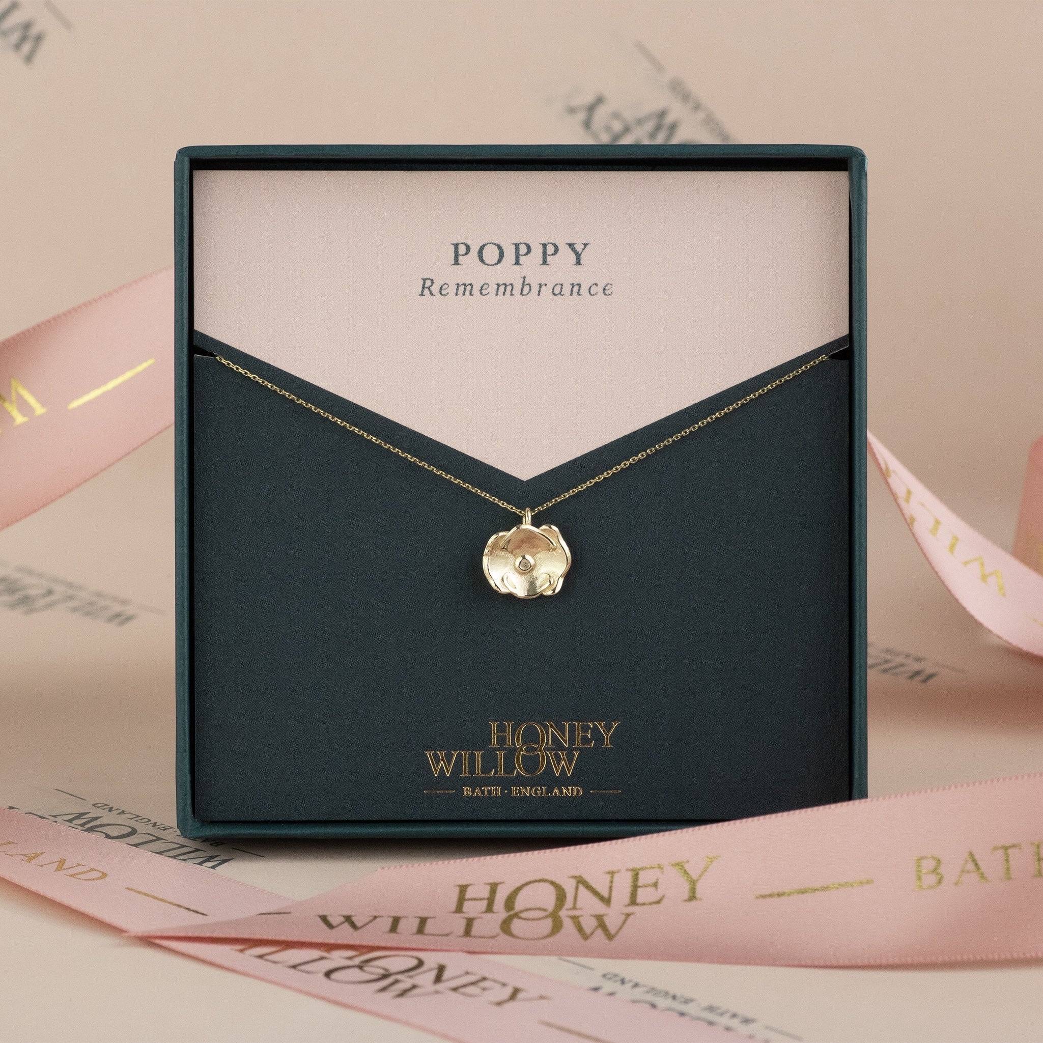 Poppy Flower Necklace - Remembrance - 9kt Gold – Honey Willow ...