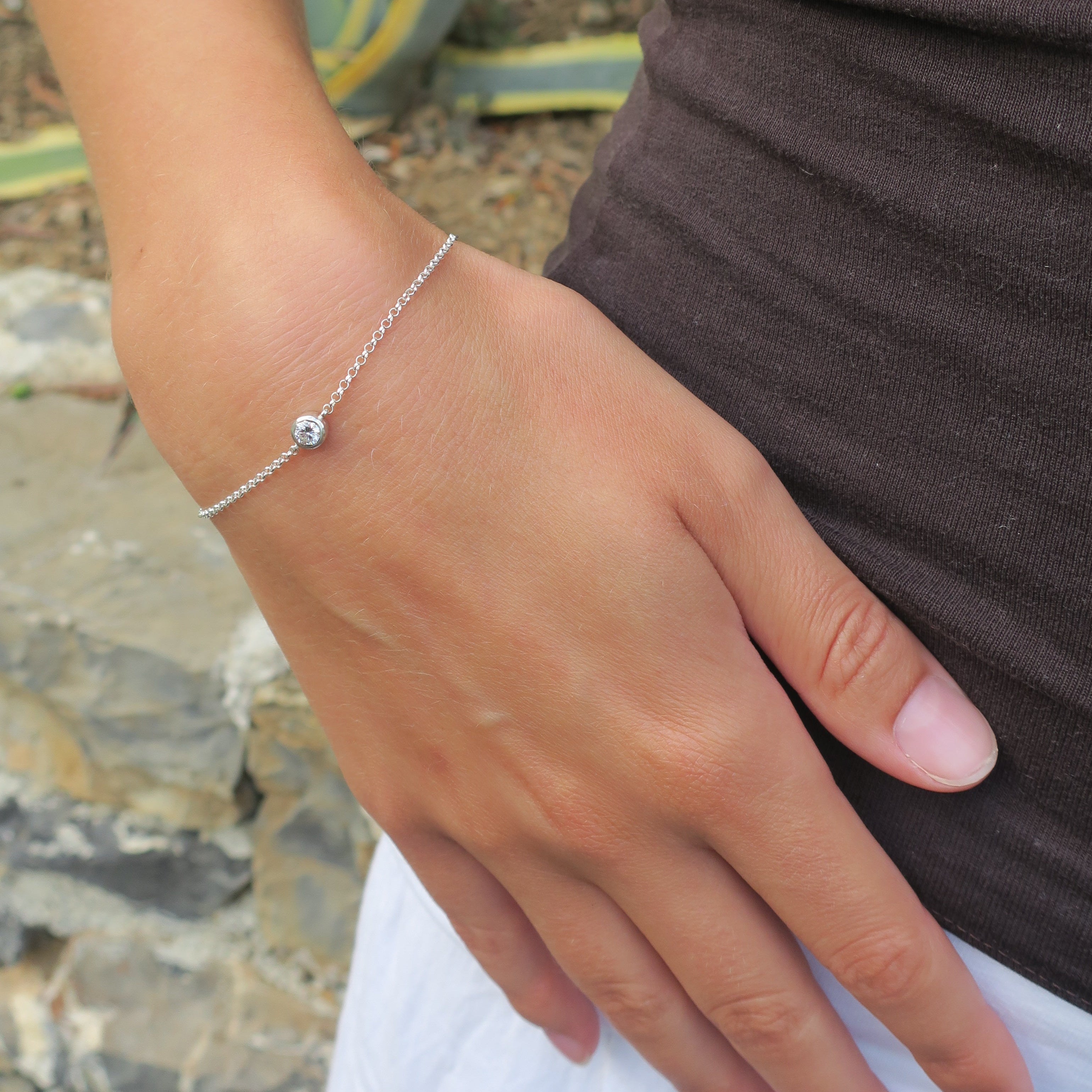 Single Diamond Bracelet - Lab Grown 4mm Diamond - Silver – Honey Willow ...