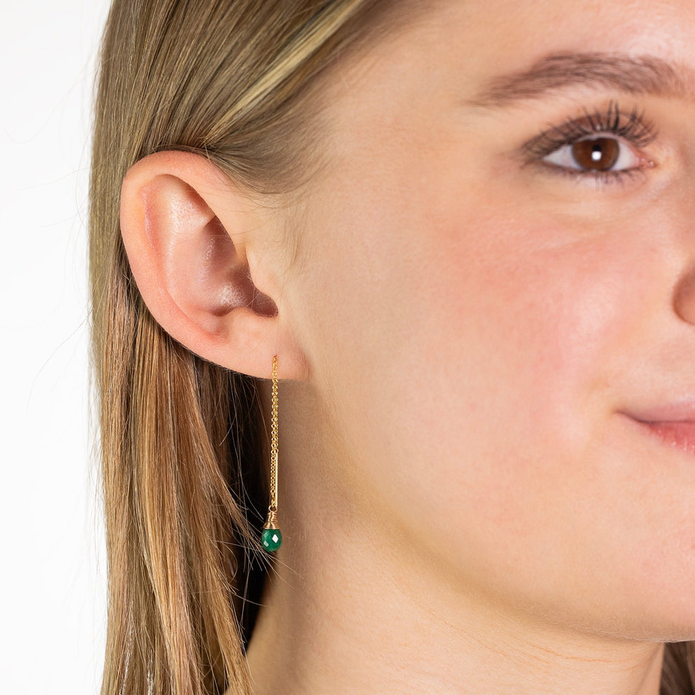 May Birthstone Threader Earrings - Emerald - Silver & Gold – Honey Willow - handmade jewellery