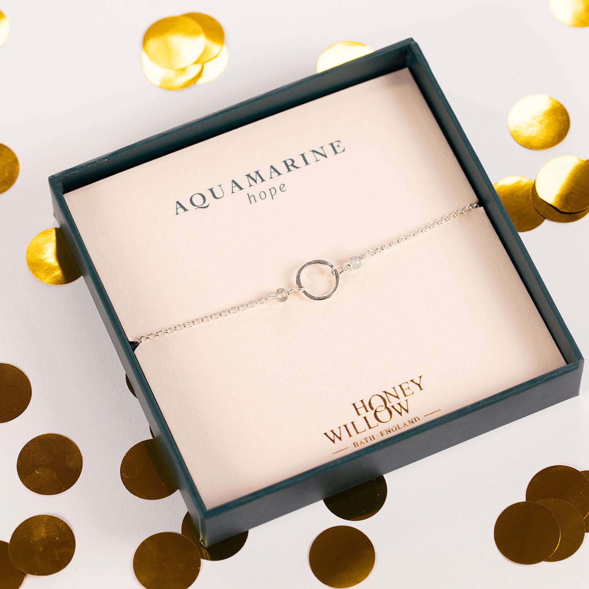 Aquamarine Halo Bracelet - Hope - Silver and Gold – Honey Willow ...