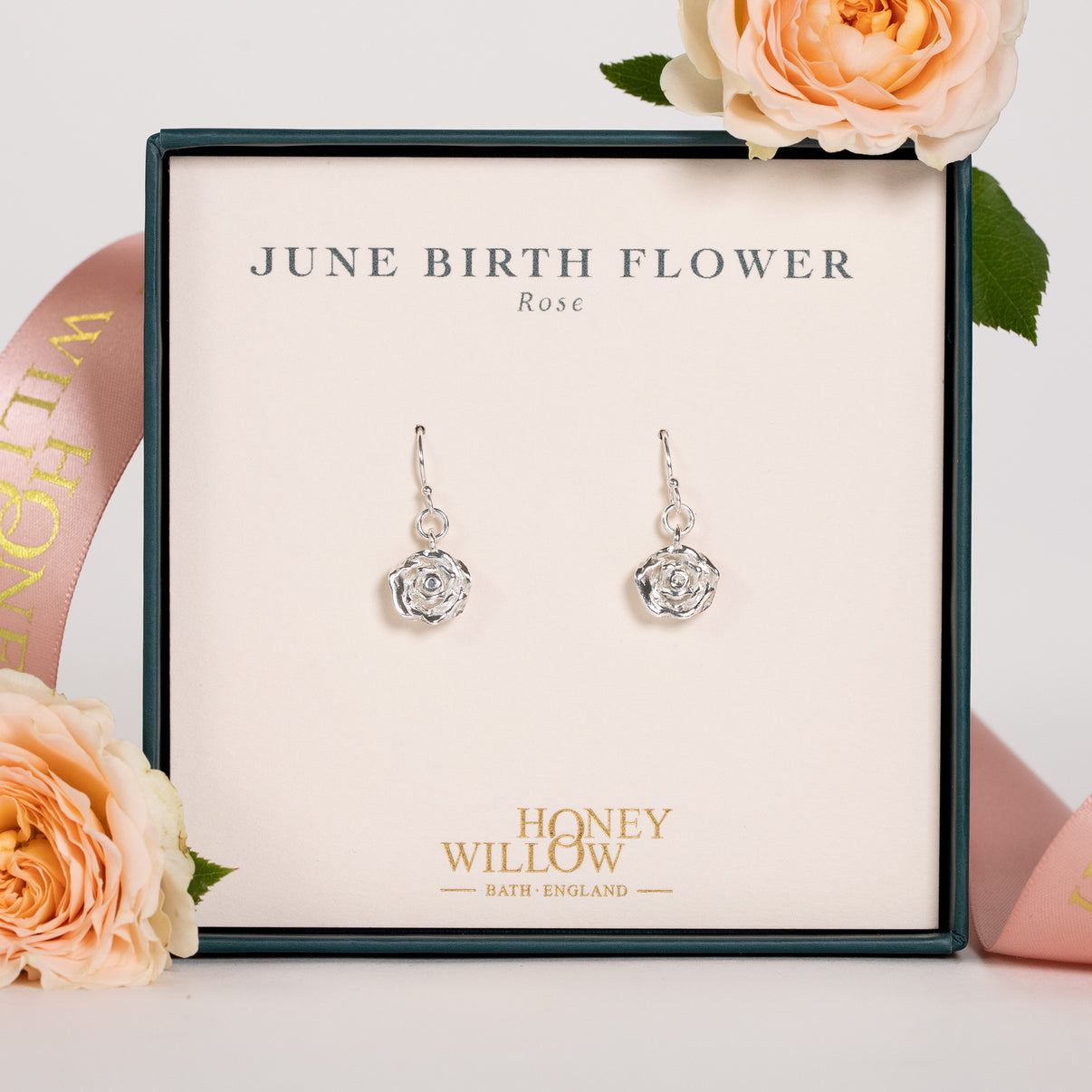 June Birth Flower Earrings - Rose - Silver – Honey Willow - handmade ...