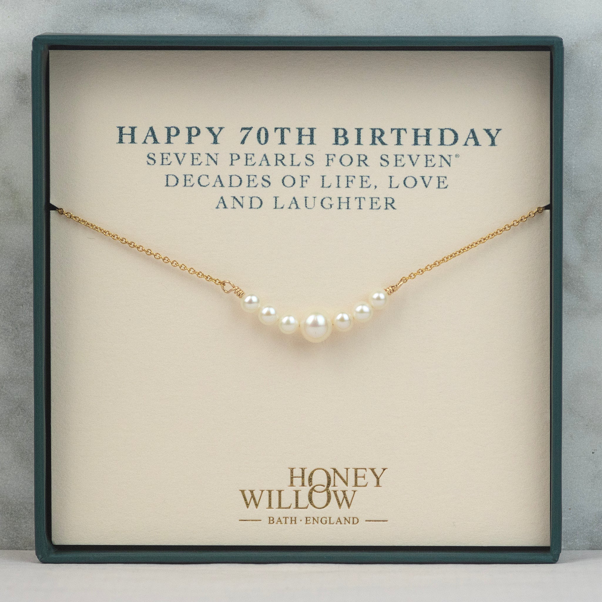 70th Birthday Necklace - 7 Pearls for 7 Decades - Silver & Gold – Honey ...